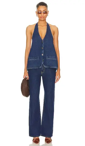 Lioness Denim Halter Top With Button Closure