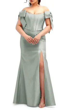 Alfred Sung Off-the-shoulder Bow Corset Trumpet Gown - Willow