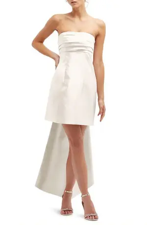 Alfred Sung Oversize Bow Back Strapless Mini Dress - Ivory