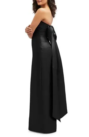 Alfred Sung Strapless Bow Back Satin Gown - Black