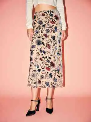 REFORMATION Layla Velvet Midi Skirt - Multi