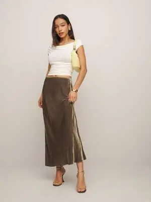 REFORMATION Layla Velvet Midi Skirt - Portabella