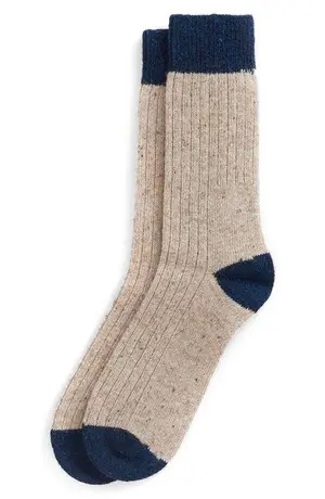 Barbour Houghton Wool Blend Boot Socks - Stone/navy