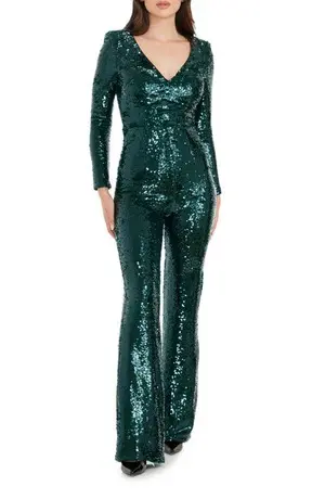 Dress The Population Carson Sequin Jumpsuit - Deep Emerald