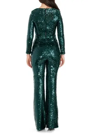 Dress The Population Carson Sequin Jumpsuit - Deep Emerald
