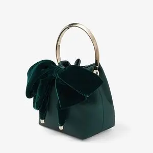 JIMMY CHOO Bon Bon Satin Bucket Bag With Velvet Bow Green