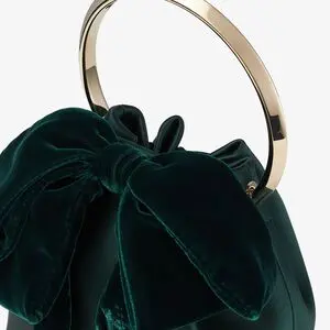 JIMMY CHOO Bon Bon Satin Bucket Bag With Velvet Bow Green
