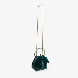 JIMMY CHOO Bon Bon Satin Bucket Bag With Velvet Bow Green