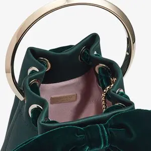 JIMMY CHOO Bon Bon Satin Bucket Bag With Velvet Bow Green
