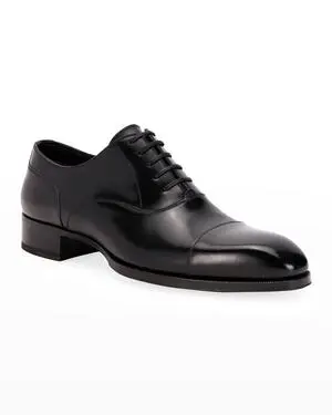 TOM FORD Men's Formal Leather Cap-toe Oxford Shoes - Black