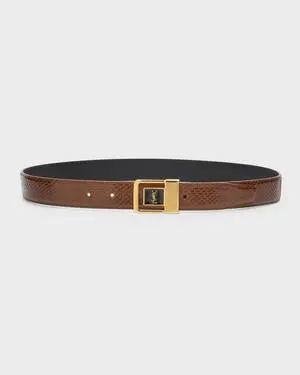 Saint Laurent Python Leather Belt - Sienna Brown Black
