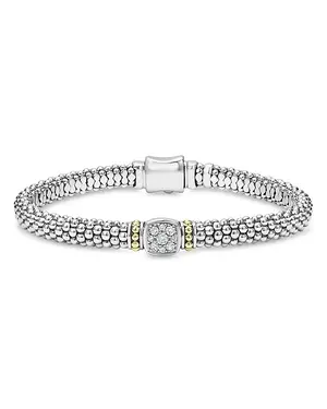 Lagos 18k Yellow Gold And Sterling Diamond Caviar Bracelet - Silver