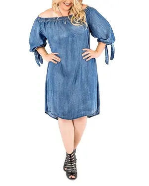 STANDARDS & PRACTICES Julie Off-the-shoulder Chambray Dress