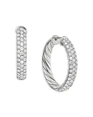 David Yurman Sculpted Cable Hoop Earrings With Diamonds - Silver