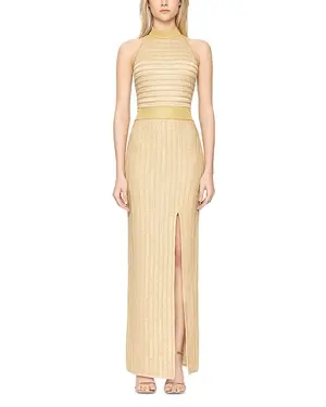 Herve Leger Halter Eyelash Knit Gown - Met Gold