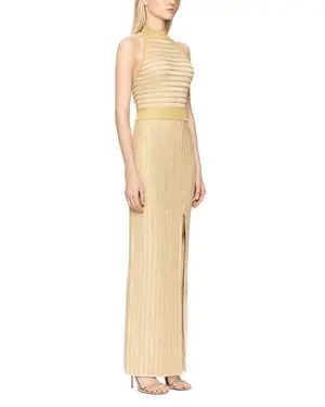 Herve Leger Halter Eyelash Knit Gown - Met Gold
