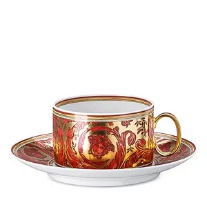 Versace Medusa Garland Tea Cup & Saucer - Red/gold