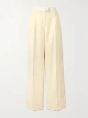Etro Pleated Cotton And Wool-blend Jacquard Wide-leg Pants - Neutrals