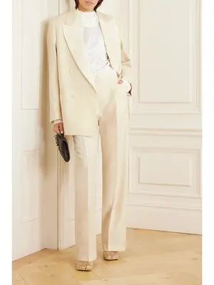 Etro Pleated Cotton And Wool-blend Jacquard Wide-leg Pants - Neutrals