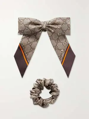 Gucci Gg Printed Silk Hair Tie And Scrunchie Set