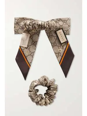 Gucci Gg Printed Silk Hair Tie And Scrunchie Set