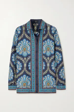 Etro Printed Silk-twill Shirt - Blue