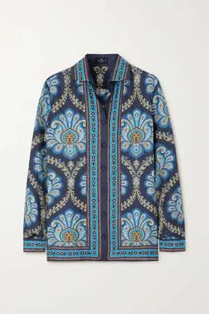 Etro Printed Silk-twill Shirt - Blue