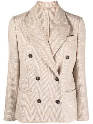 Brunello Cucinelli Chevron Double-breasted Blazer - Neutrals