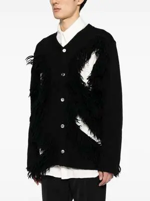 Comme Des Garçons Fringed Cut-out Wool Cardigan