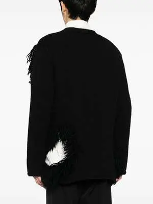 Comme Des Garçons Fringed Cut-out Wool Cardigan