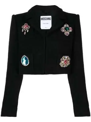 Moschino Crystal-embellished Wool-blend Cropped Jacket