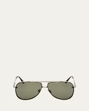 TOM FORD Leon Aviator Sunglasses - Shiny Light Ruthenium