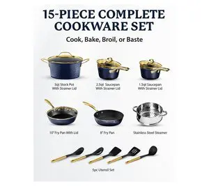 GRANITESTONE Charleston Hammered Navy 15-piece Ookware Set