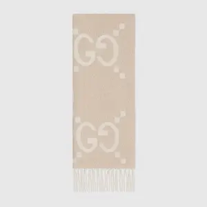 Gucci Gg Cashmere Lamé Jacquard Scarf Wool - White