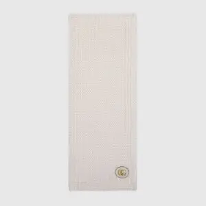 Gucci Wool Cashmere Scarf With Double G, White, Wool White