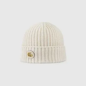 Gucci Wool Cashmere Hat With Double G - White