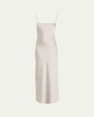 ST. AGNI Silk Low-Back Maxi Slip Dress - Silver