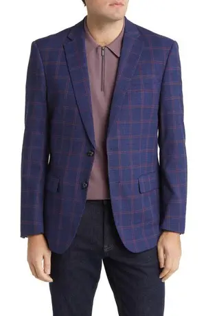 DANIEL HECHTER Windowpane Check Wool Blazer - Blue