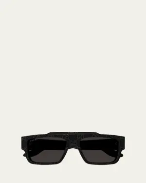 Gucci Gucci Acetate Rectangle Sunglasses Shiny Solid Black
