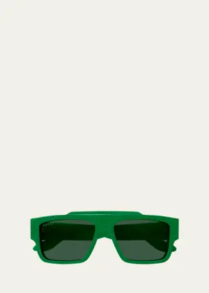 Gucci Gucci Acetate Rectangle Sunglasses Shiny Solid Green