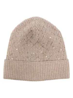 Brunello Cucinelli Ribbed Sequin-embellished Cashmere Beanie - Brown