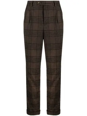 Brunello Cucinelli Prince Of Wales Slim-cut Trousers - Brown