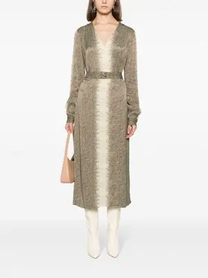 TWINSET Lizard-print Belted Midi Dress - Neutrals