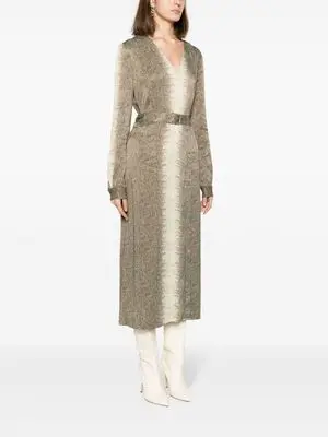 TWINSET Lizard-print Belted Midi Dress - Neutrals