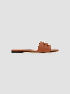 FERRAGAMO Leah Leather Gancini Sandals - Tan