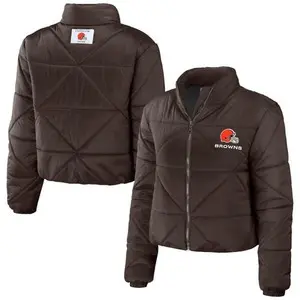 WEAR BY ERIN ANDREWS Cropped Puffer Full-zip Jacket - Brown