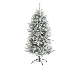 NEARLY NATURAL 5' Flocked Livingston Fir Christ Mas Tree - One-color