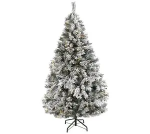 NEARLY NATURAL 6-ft Flocked Christmas Tree W/25 Led Lights - One-color