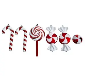 NEARLY NATURAL 7' Candy Cane Deluxe Ornaments, Et Of 6 - One-color