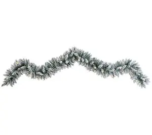 NEARLY NATURAL 9' Flocked Christmas Garland Wit H Lights - One-color